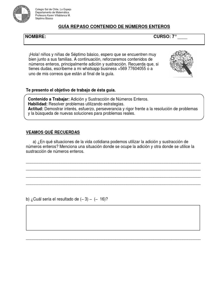 Matemática GUÍA 6 Preparación Guía Evaluada 7mo | PDF | Sustracción ...
