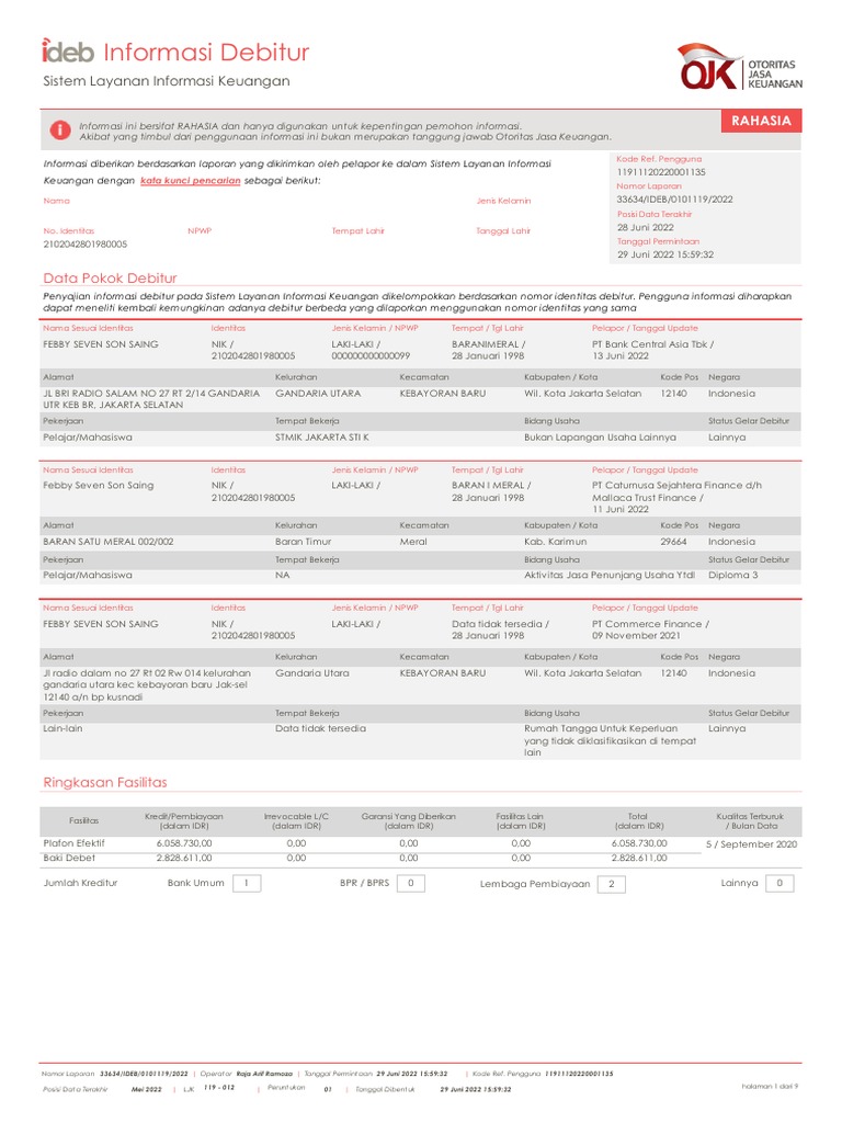 Informasi Debitur PT Commerce Finance | PDF