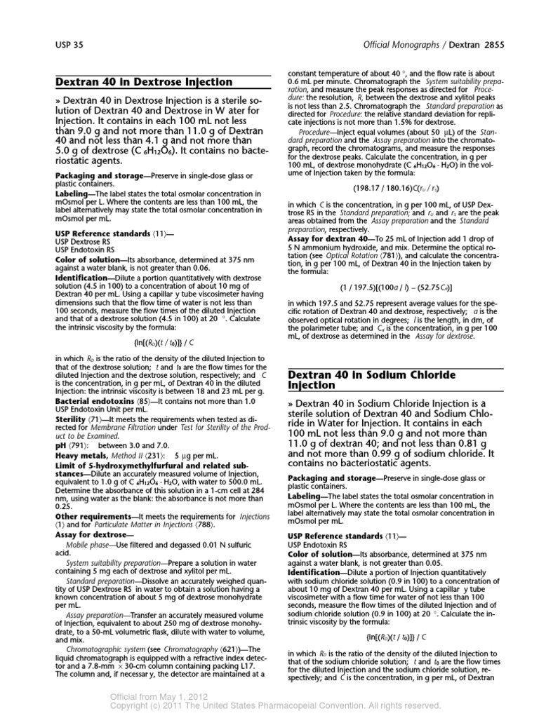 2855-2856 Dextran 40 in Sodium Chloride Injection | PDF | Glucose | Water