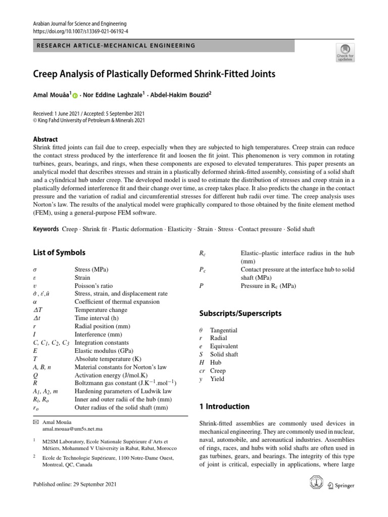 Creep Analysis of Plastically Deformed Shrink-Fitted Joints ...