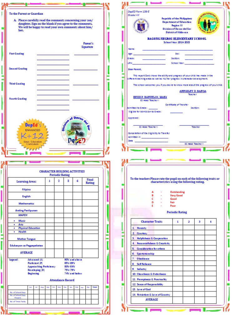 Form 138 I-III - New | PDF | Social Institutions