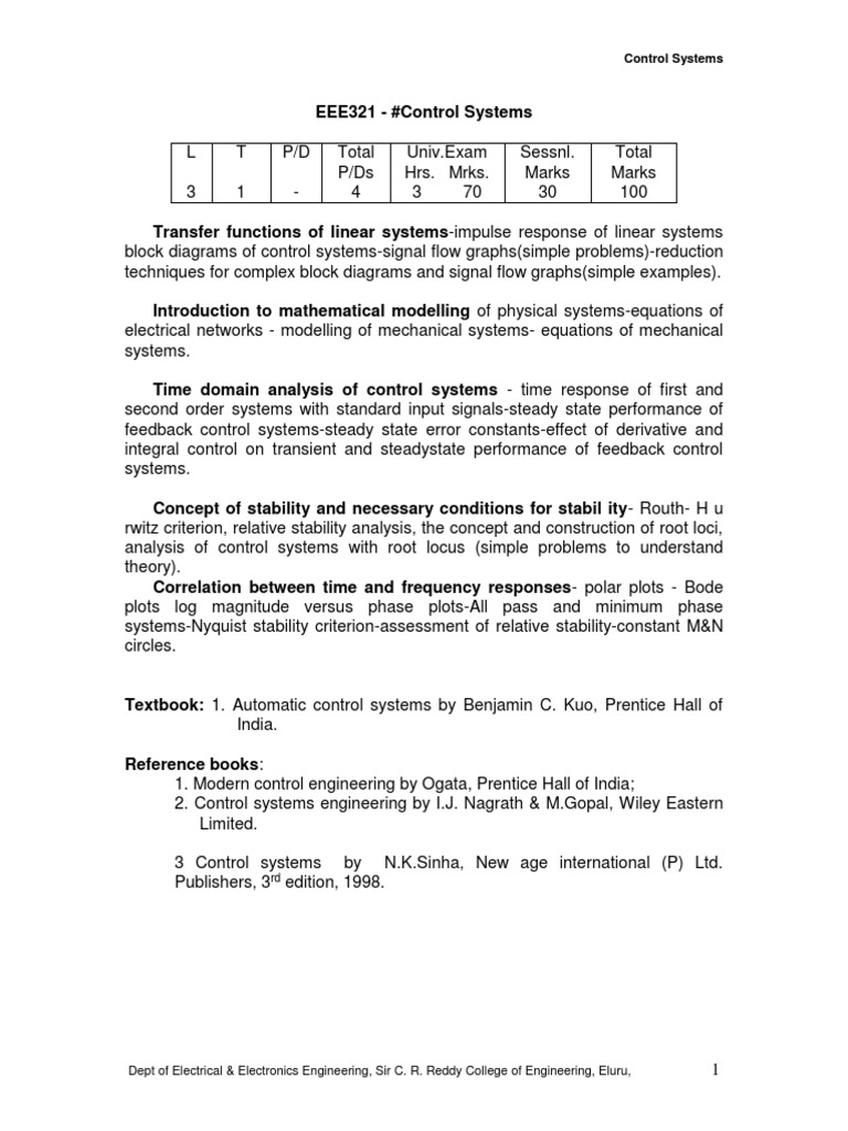 Control Systems Notes | PDF | Control Theory | Control System