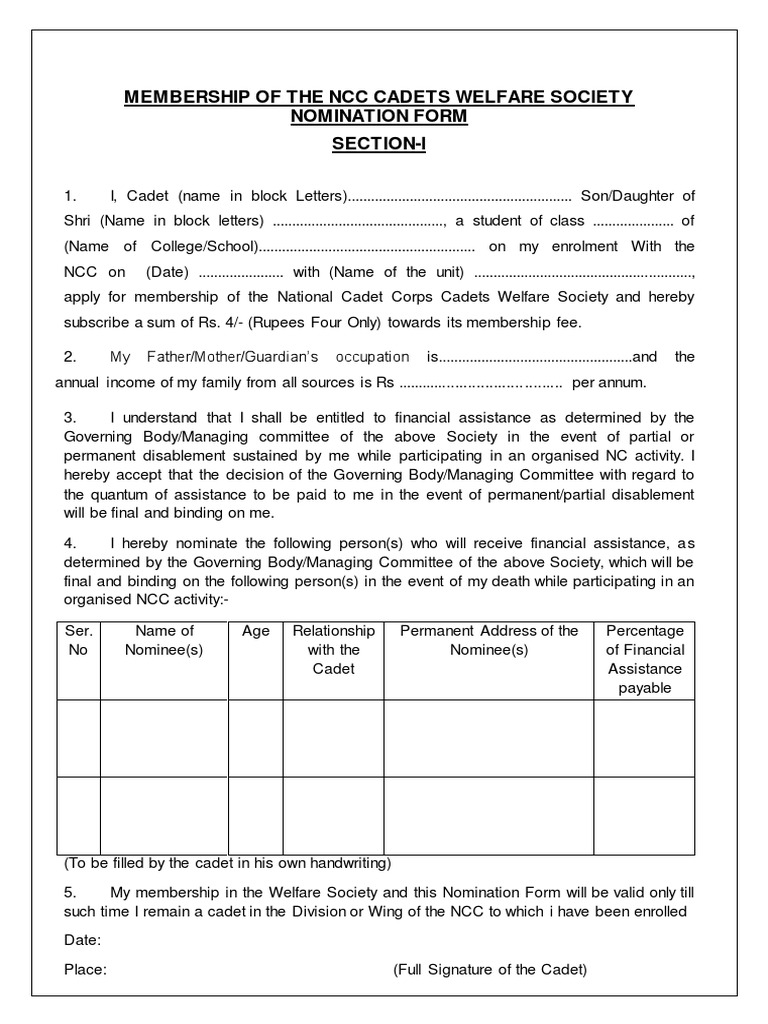 162814116813NCC OE - 04 - Forms by Cdts - Nomination To CWS | PDF | Cadet