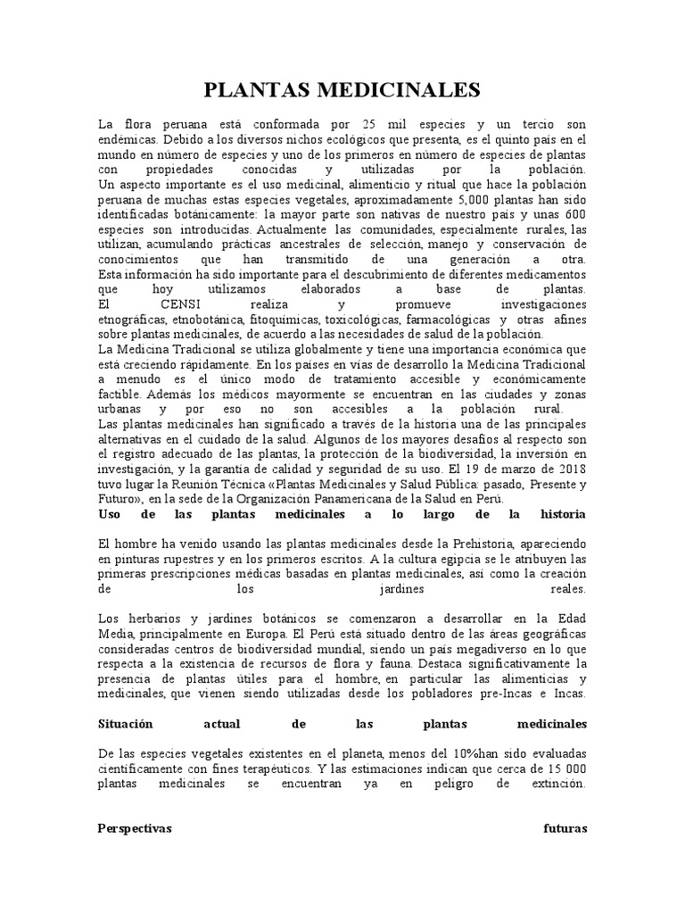 Plantas Medicinales | PDF | Plantas medicinales | Perú