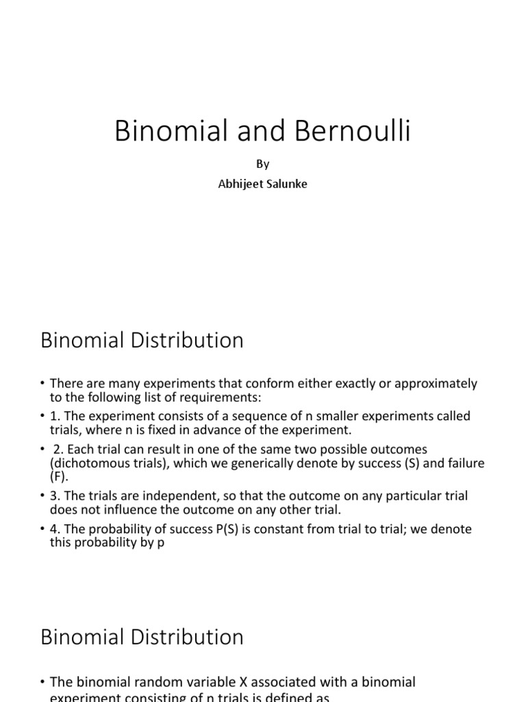 Binomial and Bernoulli: by Abhijeet Salunke | PDF | Teaching Methods ...