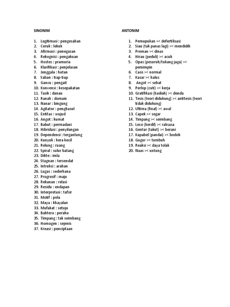 SINONIM DAN ANTONIM | PDF