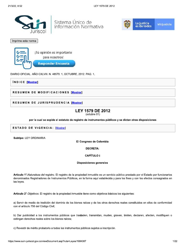 Ley 1579 de 2012 | PDF