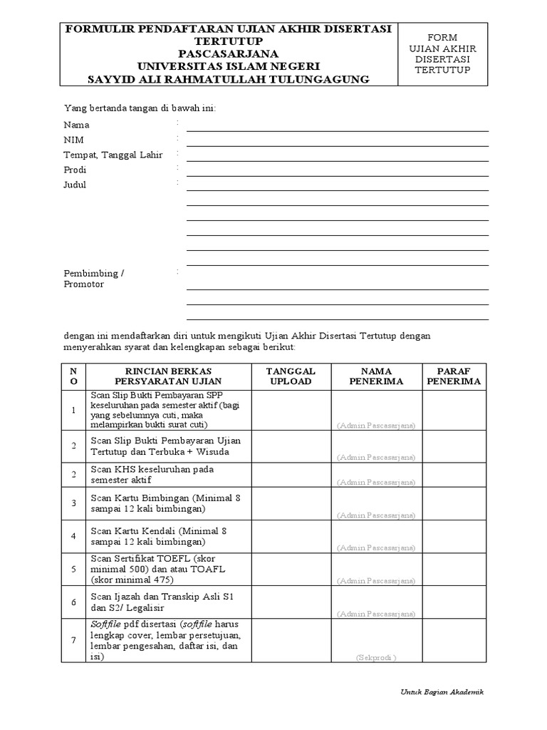 Formulir Ujian Akhir Tertutup s3 | PDF