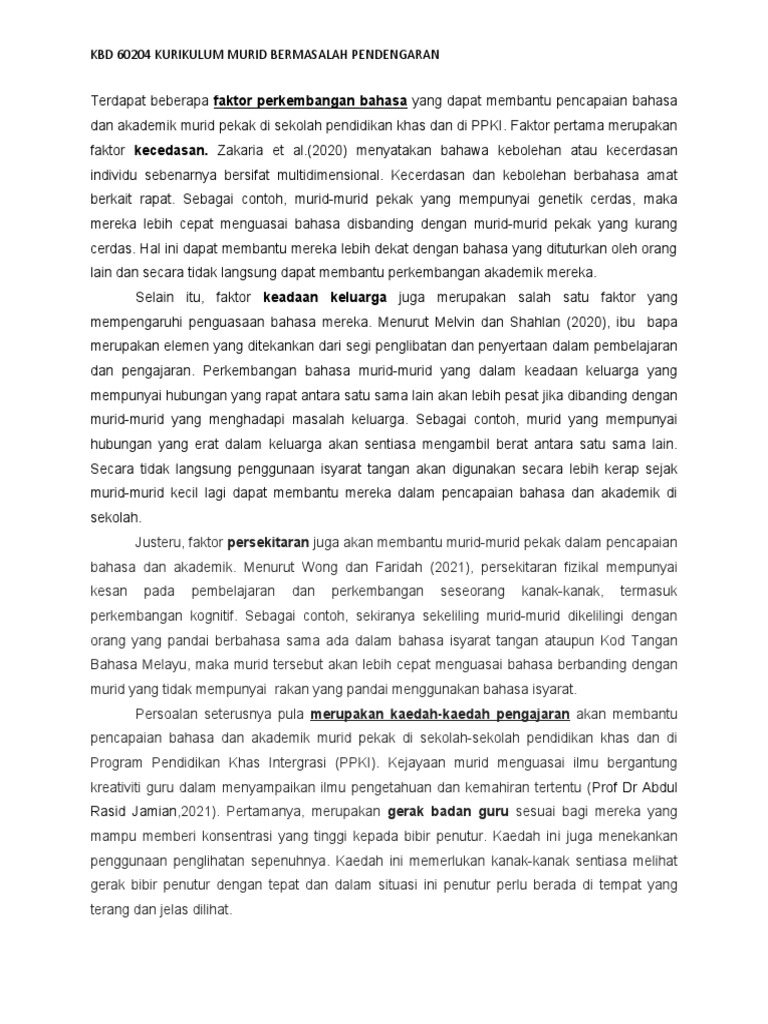 KBD 60204 KURIKULUM MURID BERMASALAH PENDENGARAN | PDF