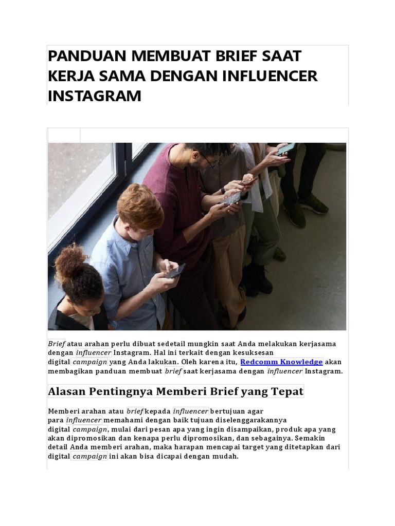 Panduan Membuat Brief Saat Kerja Sama Dengan Influencer Instagram | PDF