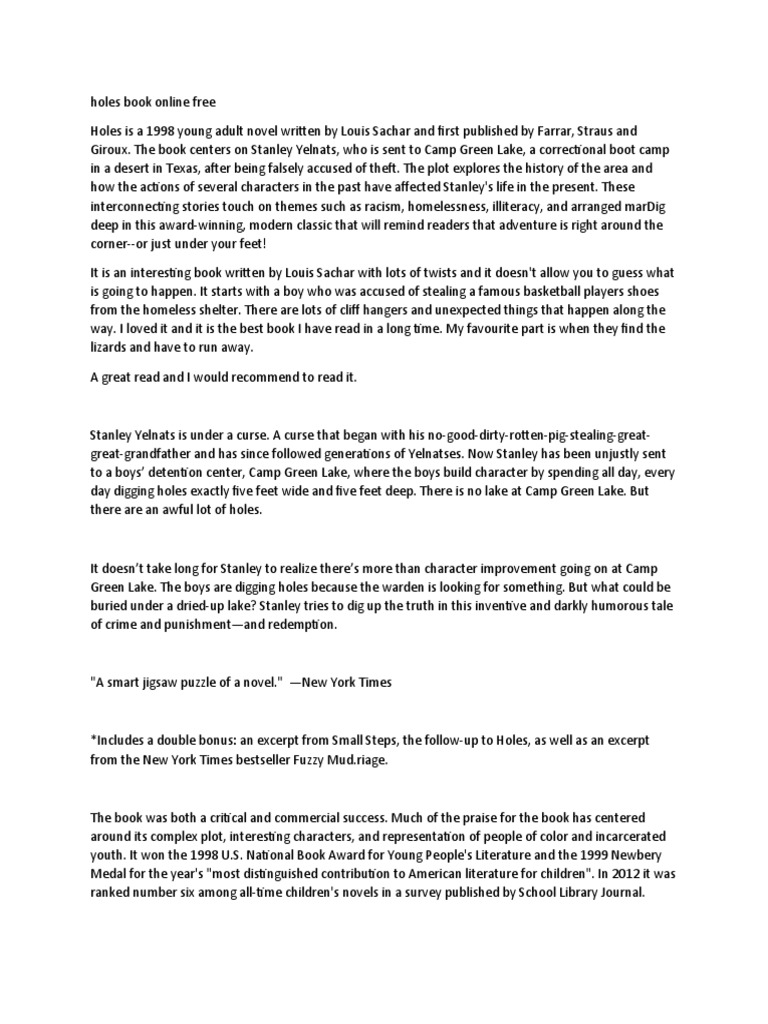 Holes Book Online Free | PDF