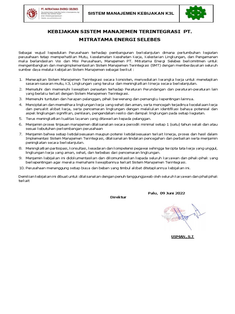 A.1 Kebijakan SMK 3 (File Dicetak Dan Tempel Diruang Kerja Dan DiFoto ...