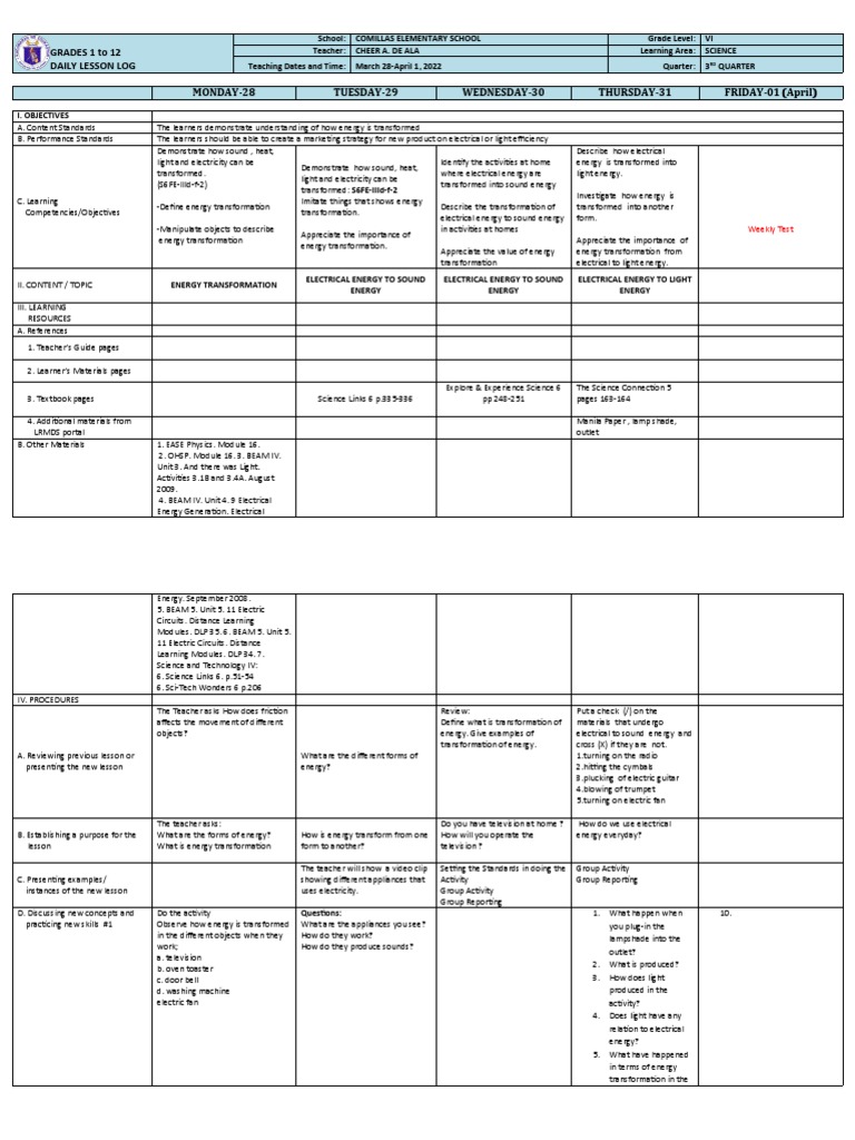 Science 6 - Q3 - W5 DLL | PDF | Differentiated Instruction | Learning