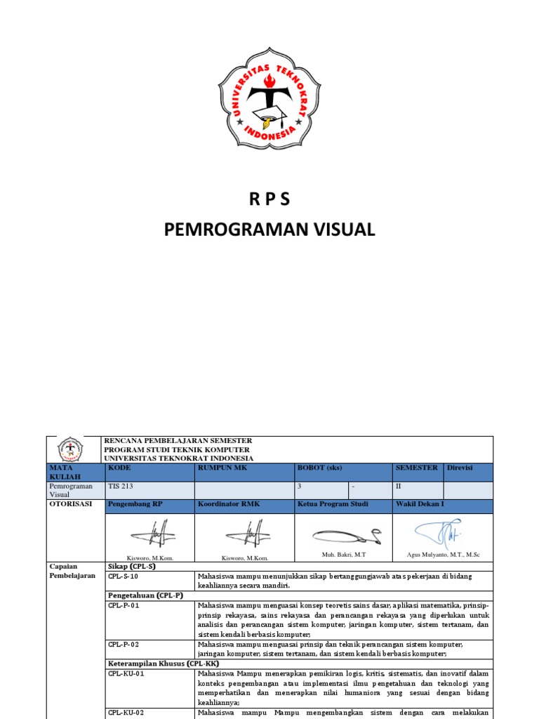 Rps - Pemrograman Visual - Tis 213 | PDF | Karier & Perkembangan | Seni