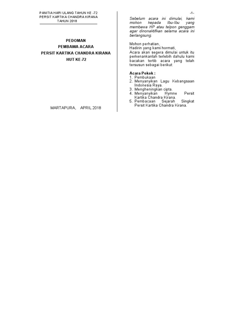 250 MC HUT Persit Ke 72 TH 2018 | PDF
