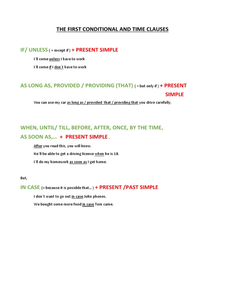The First Conditional and Time Clauses. | PDF