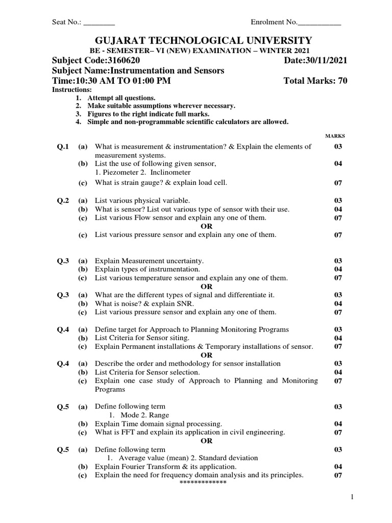 Winter 2021 - GTU - Paper - IAS - Civil | PDF | Instrumentation | Sensor