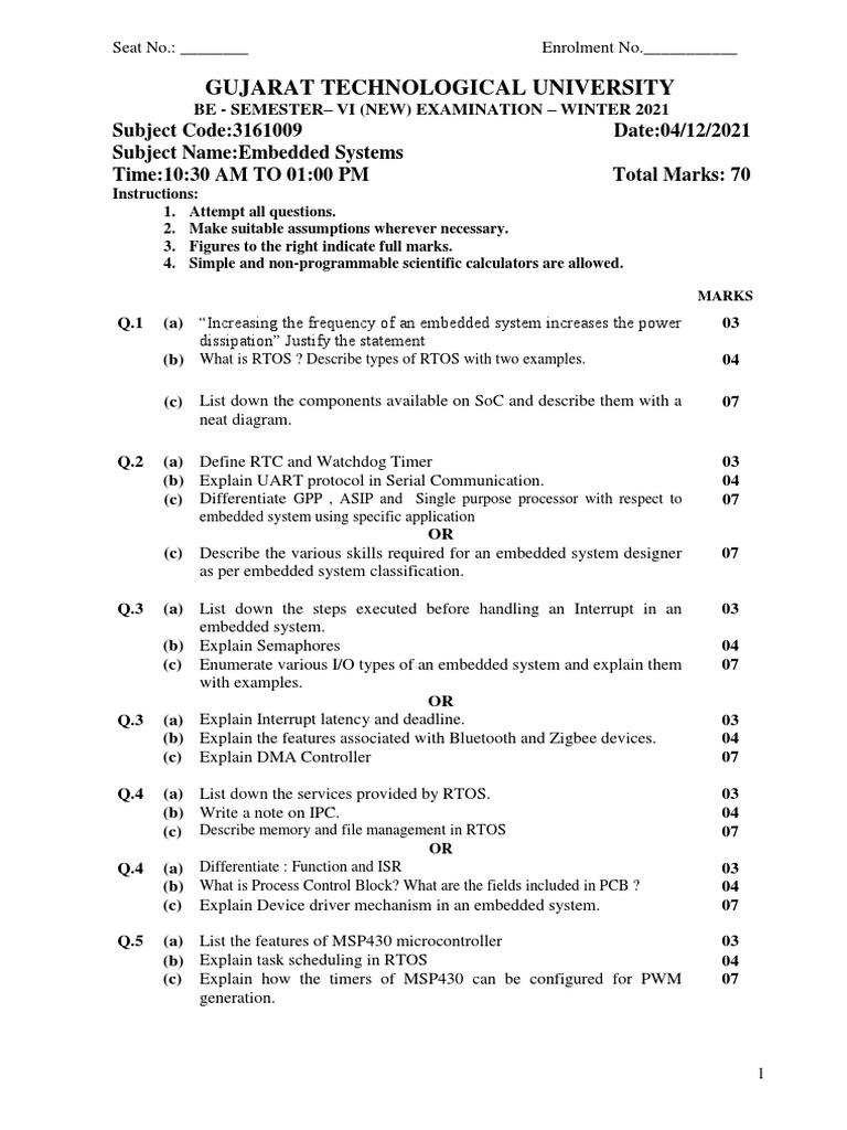 Winter 2021_Embedded System_EC_GTU | PDF | Embedded System | Electronics