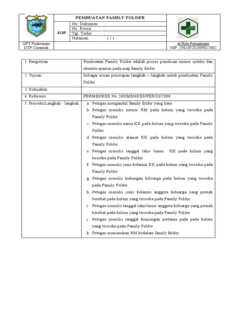 7.1.1.a, C SOP PEMBUATAN FAMILY FOLDER | PDF