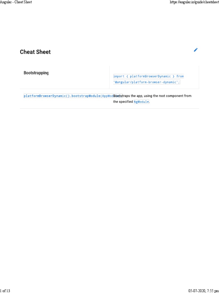 Angular Cheat Sheet Guide for Developers | PDF