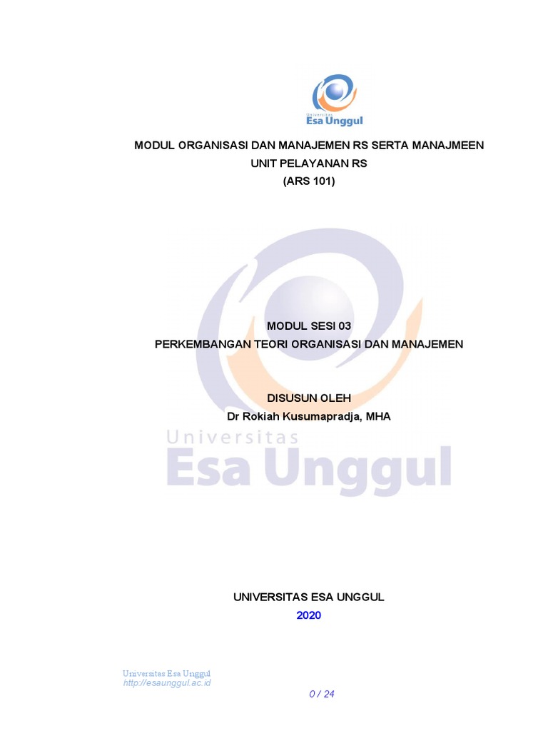 Modul 03 ARS 101 PERKEMBANGAN TEORI ORGANISASI DAN MANAJEMEN | PDF | Sains & Matematika