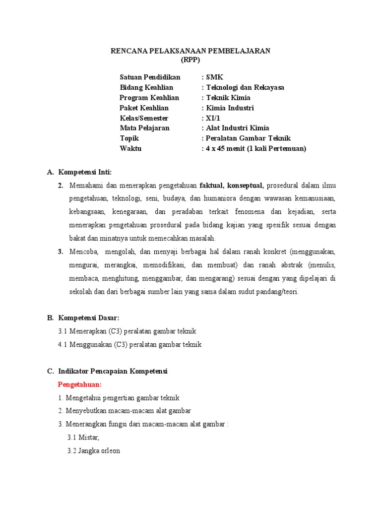 FORMAT RPP Menerapkan Peralatan Gambar Teknik | PDF