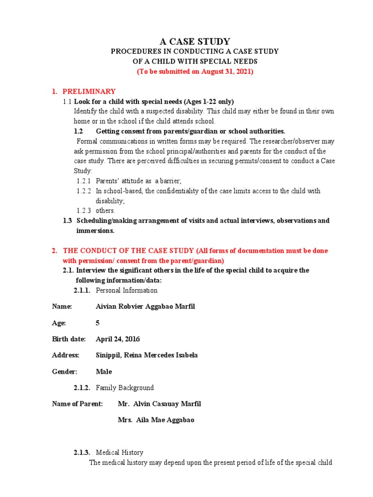 Case Study Procedures for Special Needs Child | PDF | Emotions | Disability