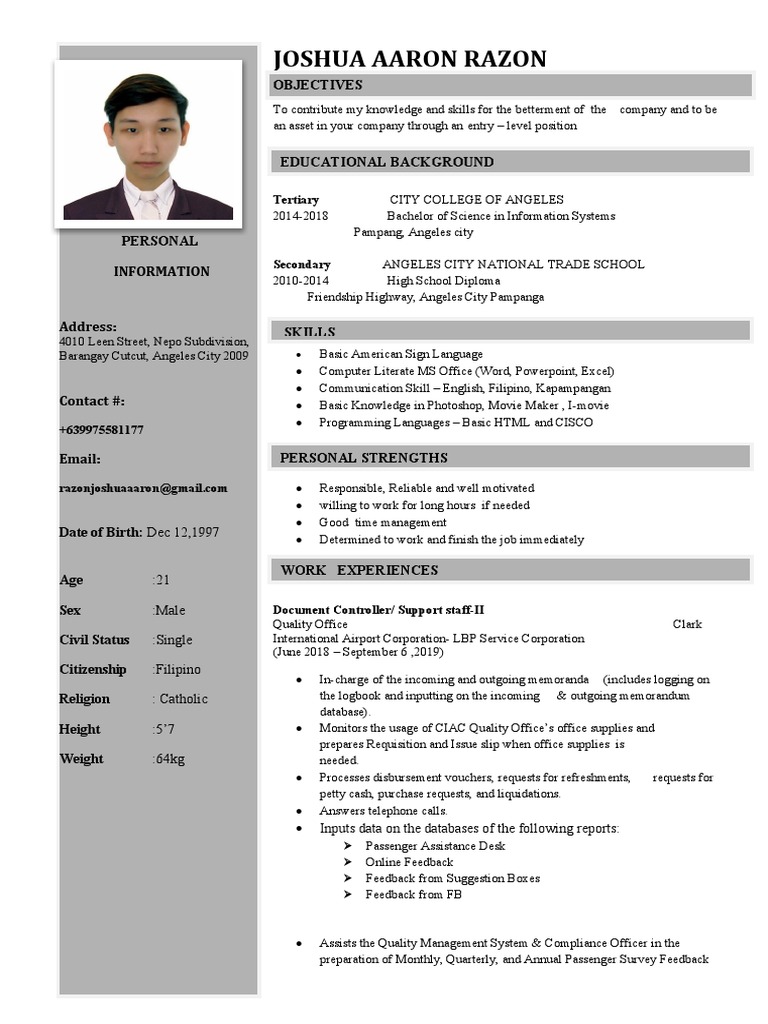 Joshua Razon Resume 2019 | PDF | Computing | Business