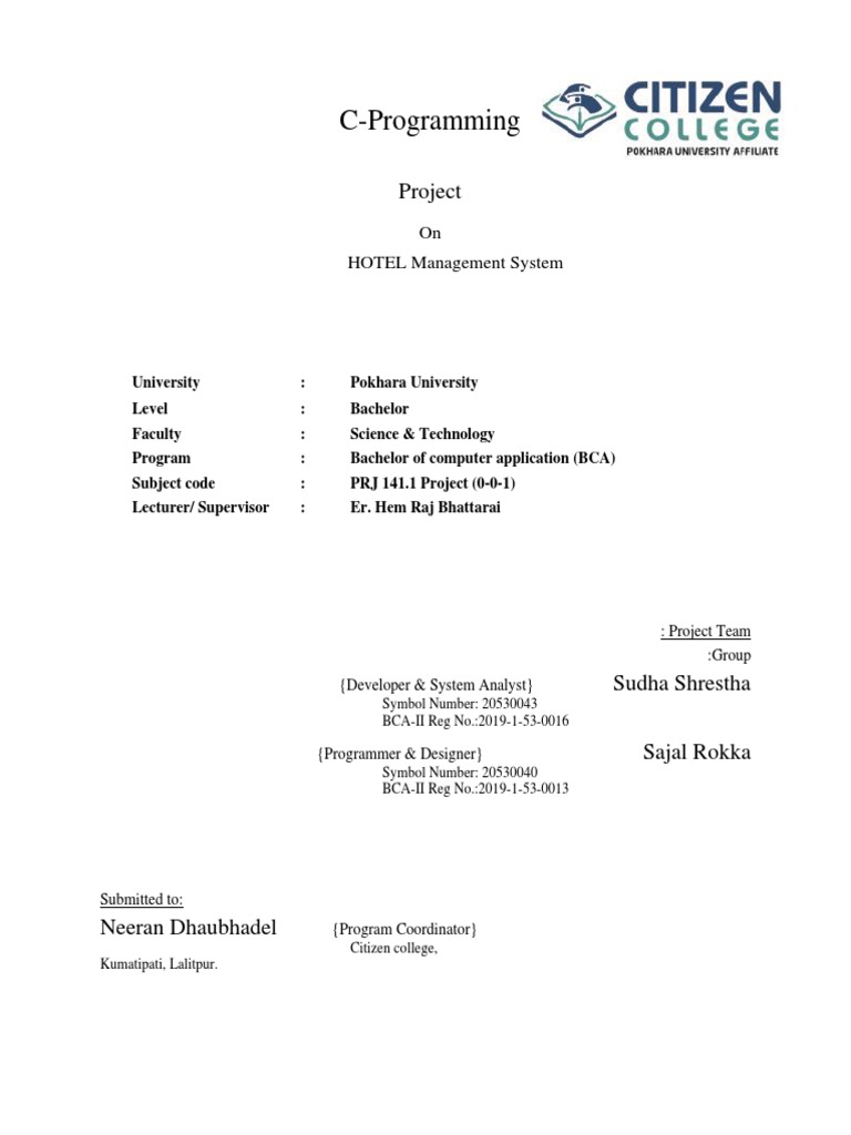 Hotel Management System | PDF | Pointer (Computer Programming) | Bachelor's Degree