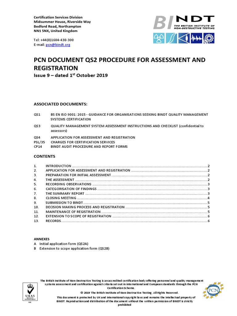 PCN Document Qs2 Procedure For Assessment and Registration: Issue 9 ...