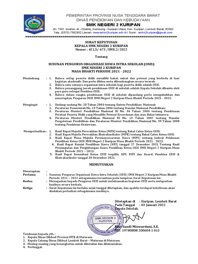 Bahan PDF SK Osis 2021 - 2022 | PDF