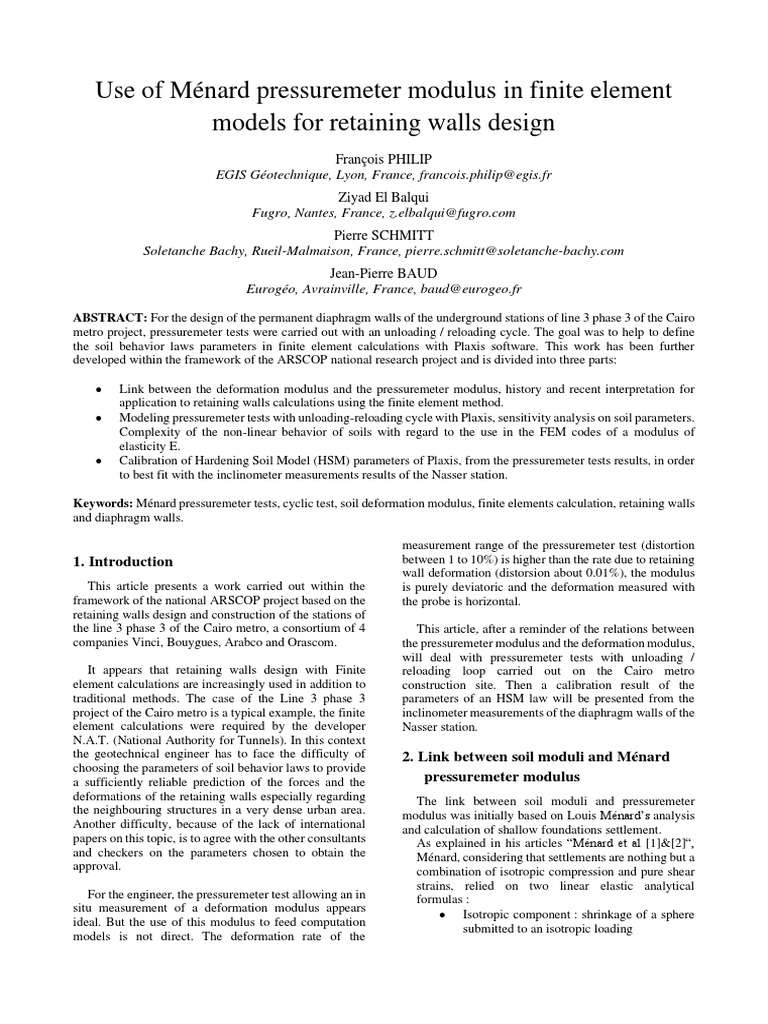 Use of Ménard Pressuremeter Modulus in Finite Element Models For ...