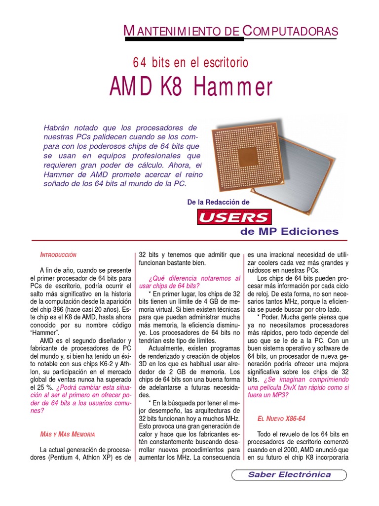 AMD K8 Hammer 64 Bits en El Escritorio (Mant PC) - SE193 | PDF | Microprocesador | Computación ...