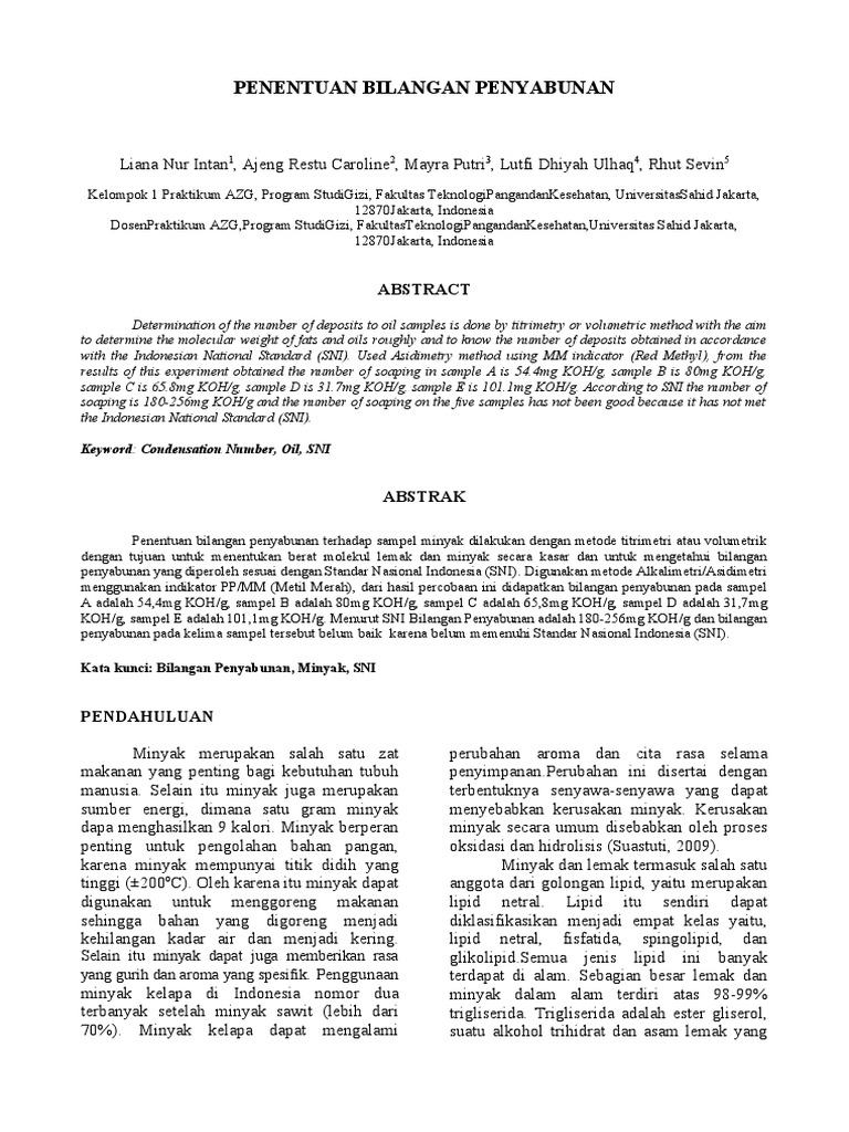 Penentuan Bilangan Penyabunan - Kelompok 1 - Prak. AZG | PDF