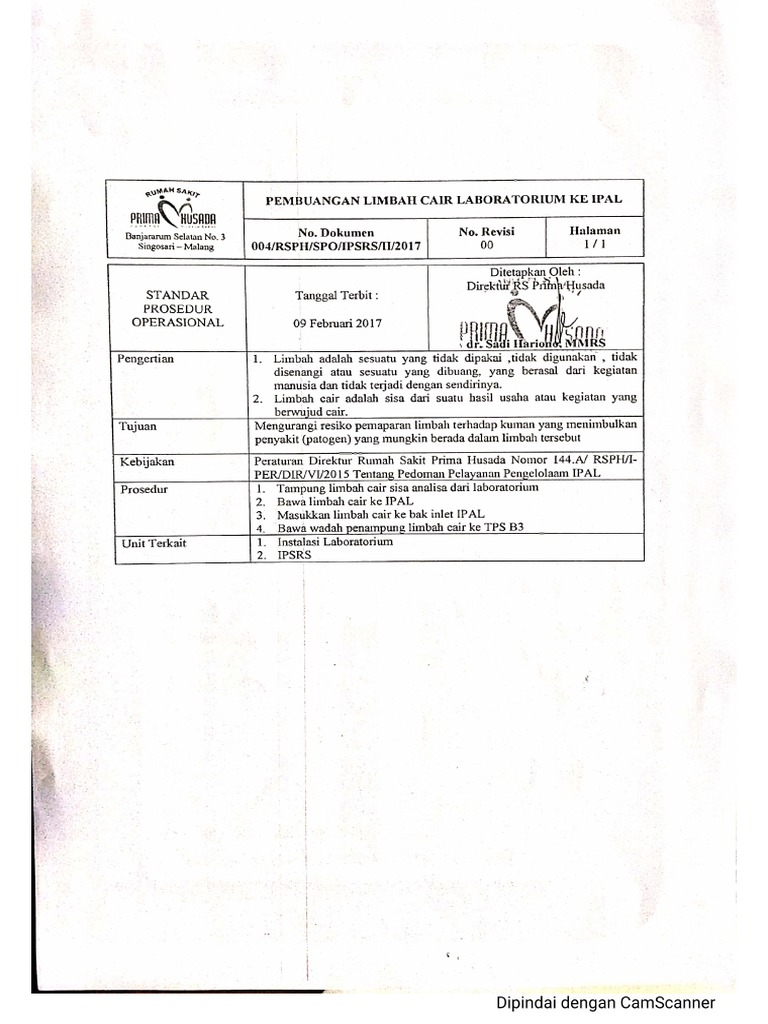 PPI 58. SPO Pembuangan Limbah Cair Ke IPAL | PDF
