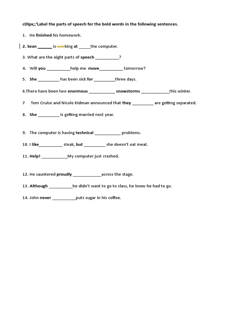 Parts of speech revision worksheet | PDF