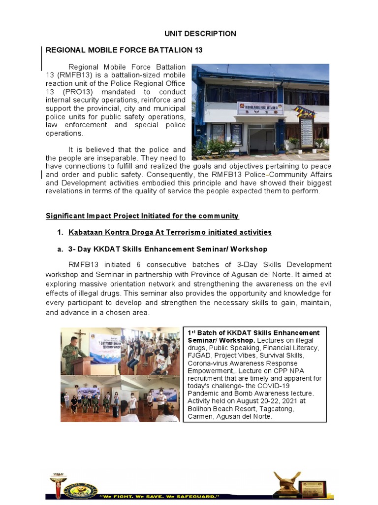 Unit Description Regional Mobile Force Battalion 13 | PDF