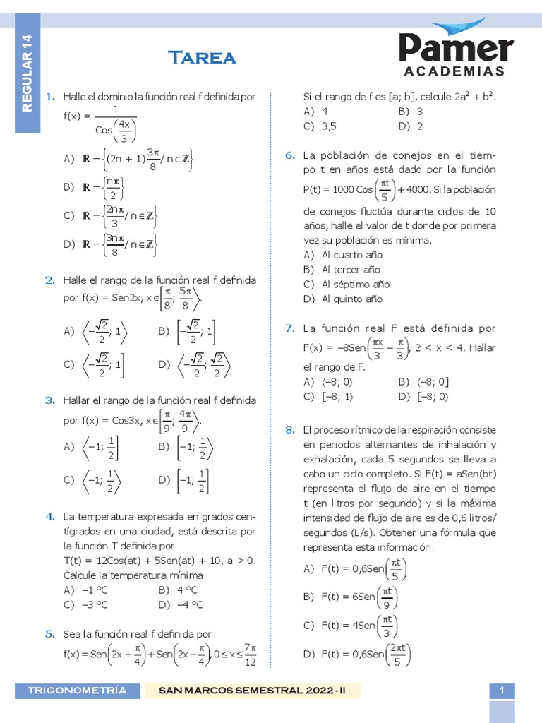 Trigonometria Reg 14 Funciones Trigonométricas Directas Tarea | PDF