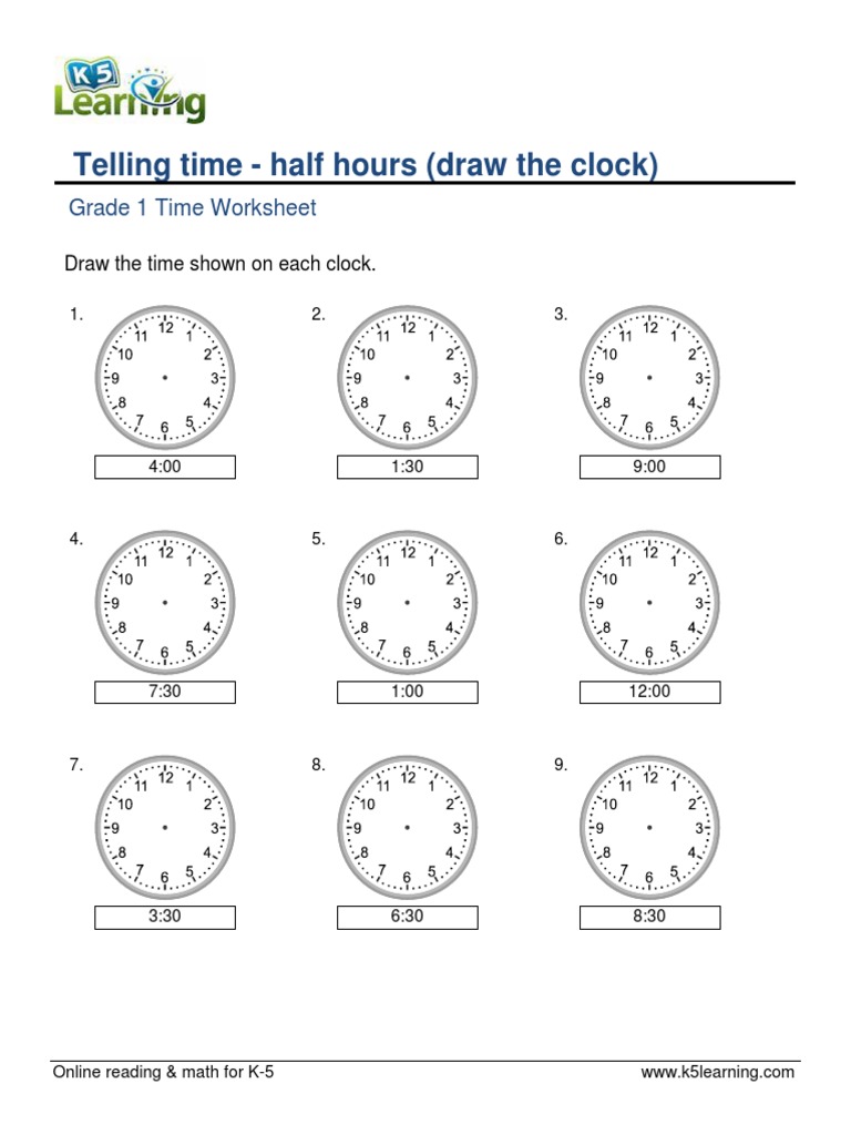 Grade 1 Clock Drawing Worksheet | PDF