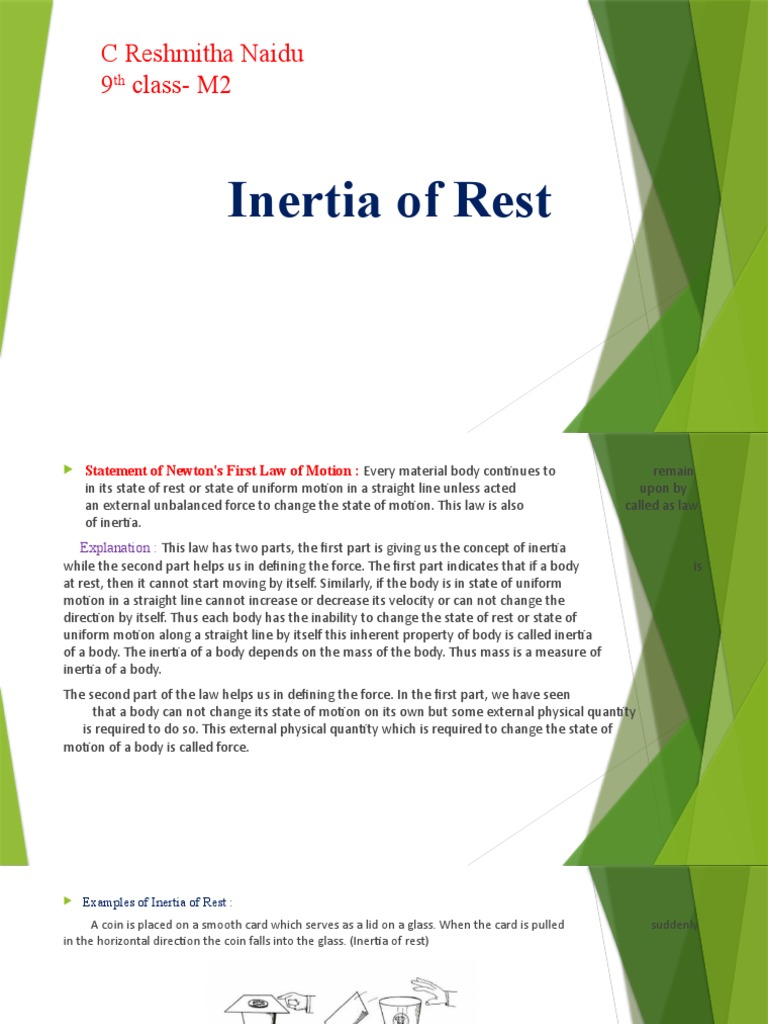 Inertia of Rest: C Reshmitha Naidu 9 Class-M2 | PDF | Inertia | Force