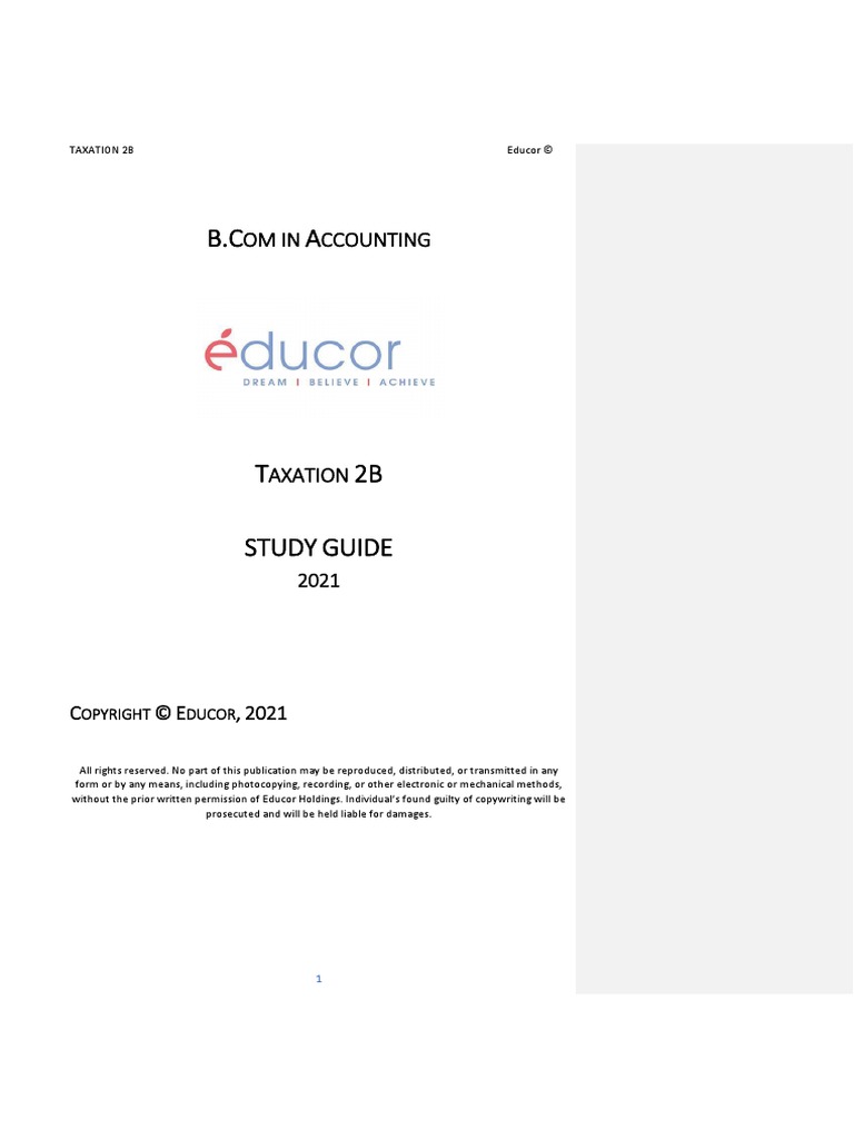 B Com Acc. Tax 2b Study Guide 2021 | PDF | Gross Income | Tax Deduction