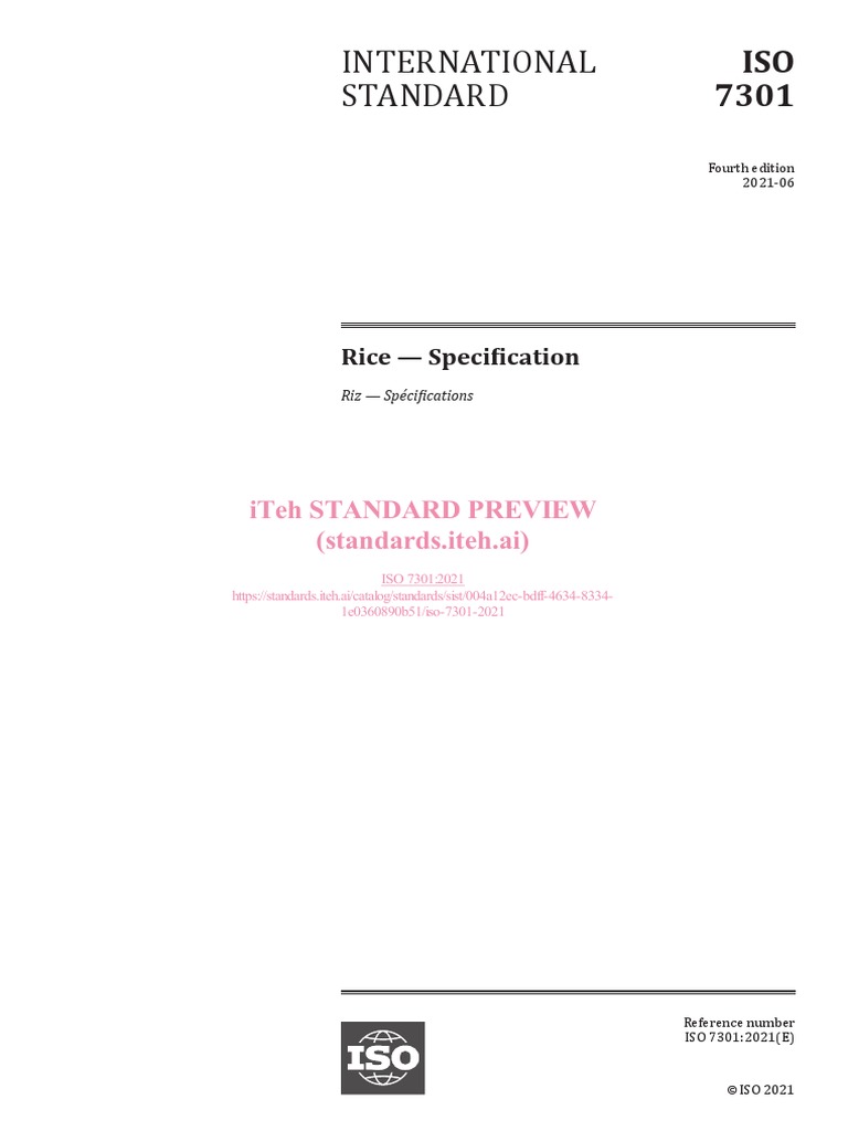 ISO-7301-2021 Rice Grading | PDF | International Organization For Standardization | Rice