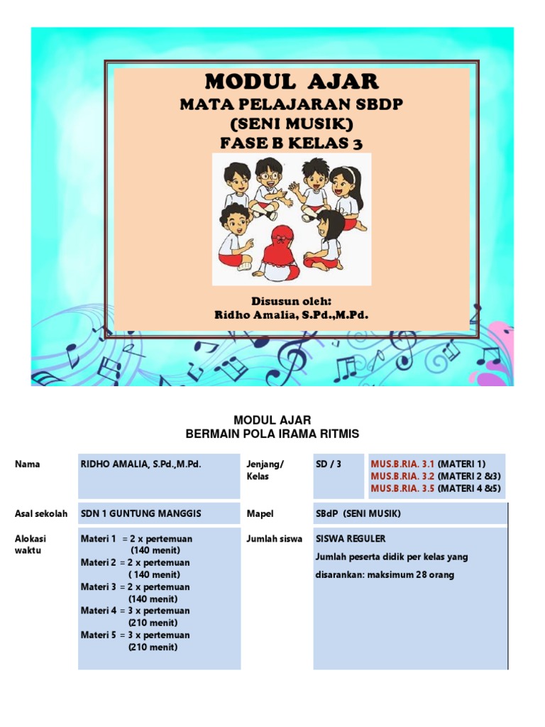 Modul Ajar Seni Musik - Bermain Pola Irama Ritmis - Fase B | PDF