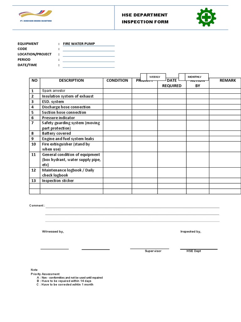 Inspection Form (Fire Water Pump) | PDF | Technology & Engineering