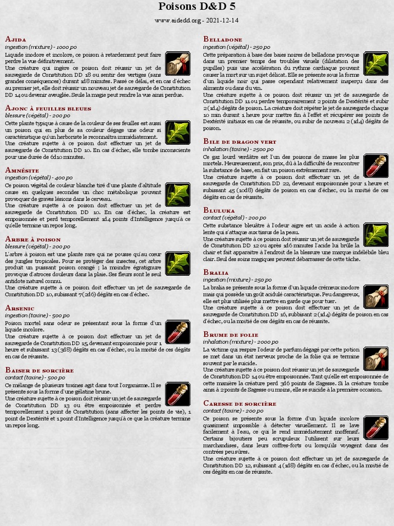 Poisons D&D 5e | PDF | Poison | Sommeil