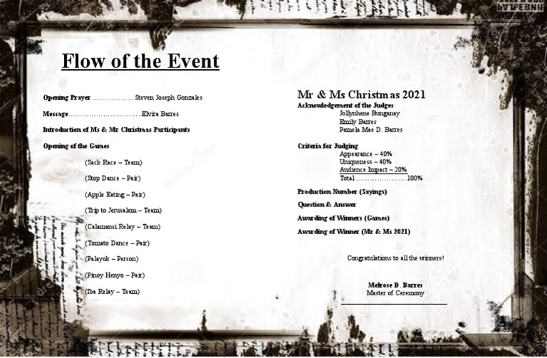 Flow of The Event: MR & Ms Christmas 2021 | PDF