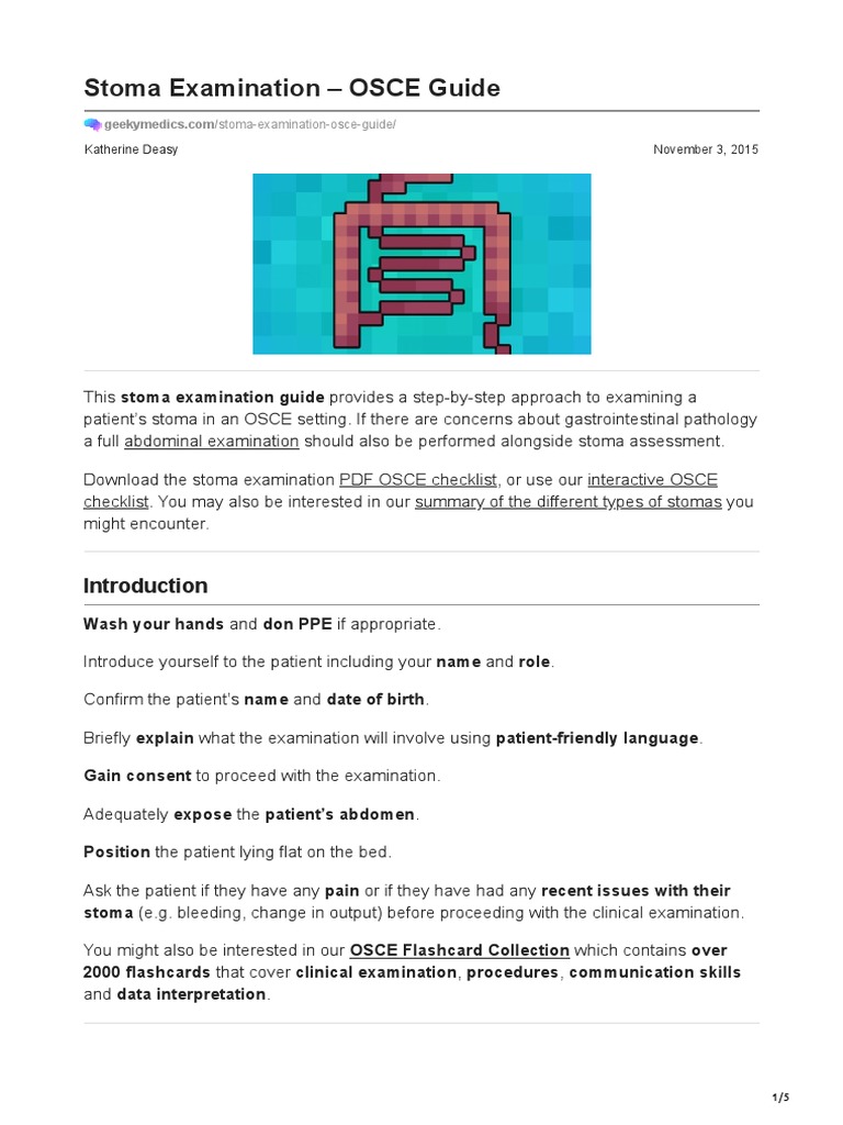 Stoma Examination OSCE Guide | PDF | Abdomen | Medical Specialties