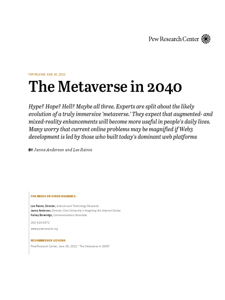 PEW Metaverse in 2040 | PDF | Augmented Reality | Virtual Reality