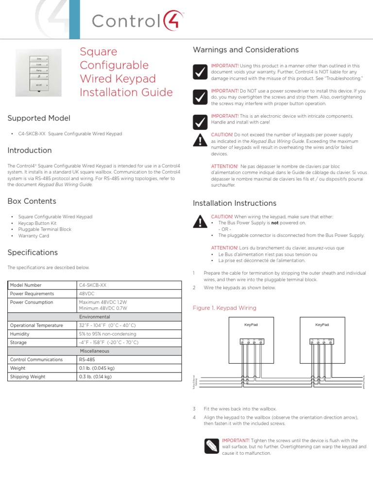Control4 Square Wired Keypad Installation Guide | PDF | Electrical ...