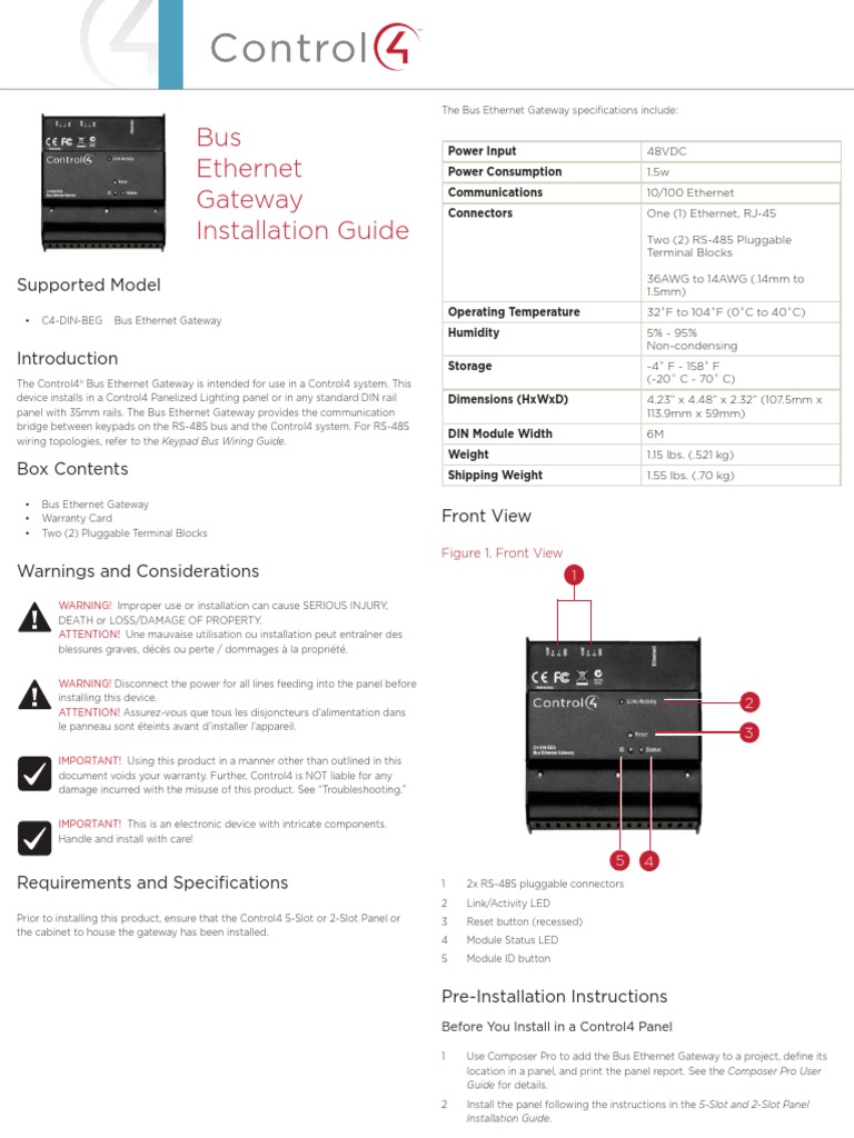 Control4 Bus Ethernet Gateway | PDF | Ethernet | Computer Engineering